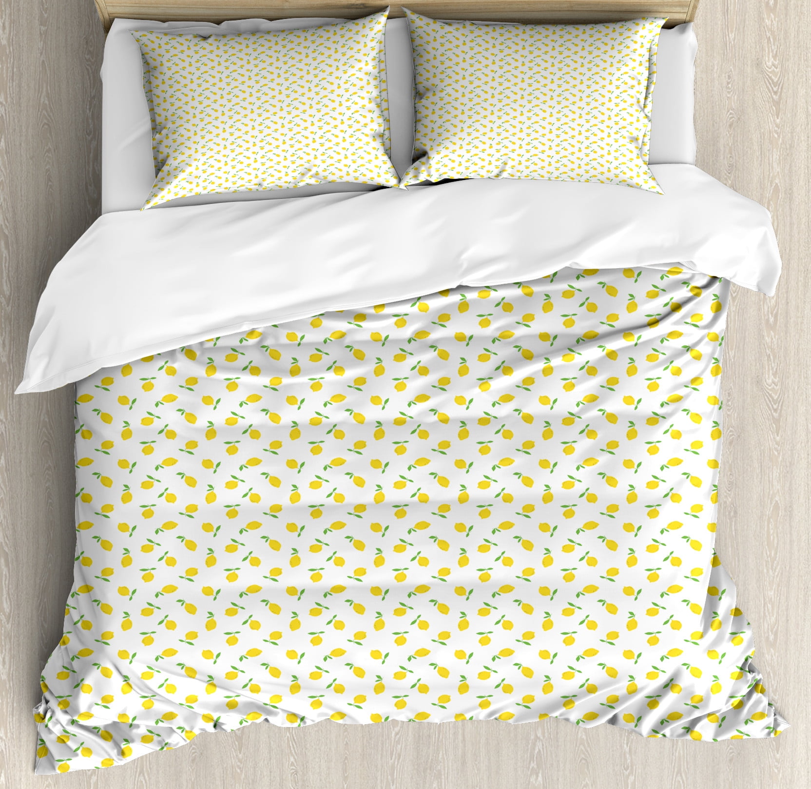 Lemon Duvet Cover Set, Summer Pattern with Simple Cartoon Citrus Fruit ...
