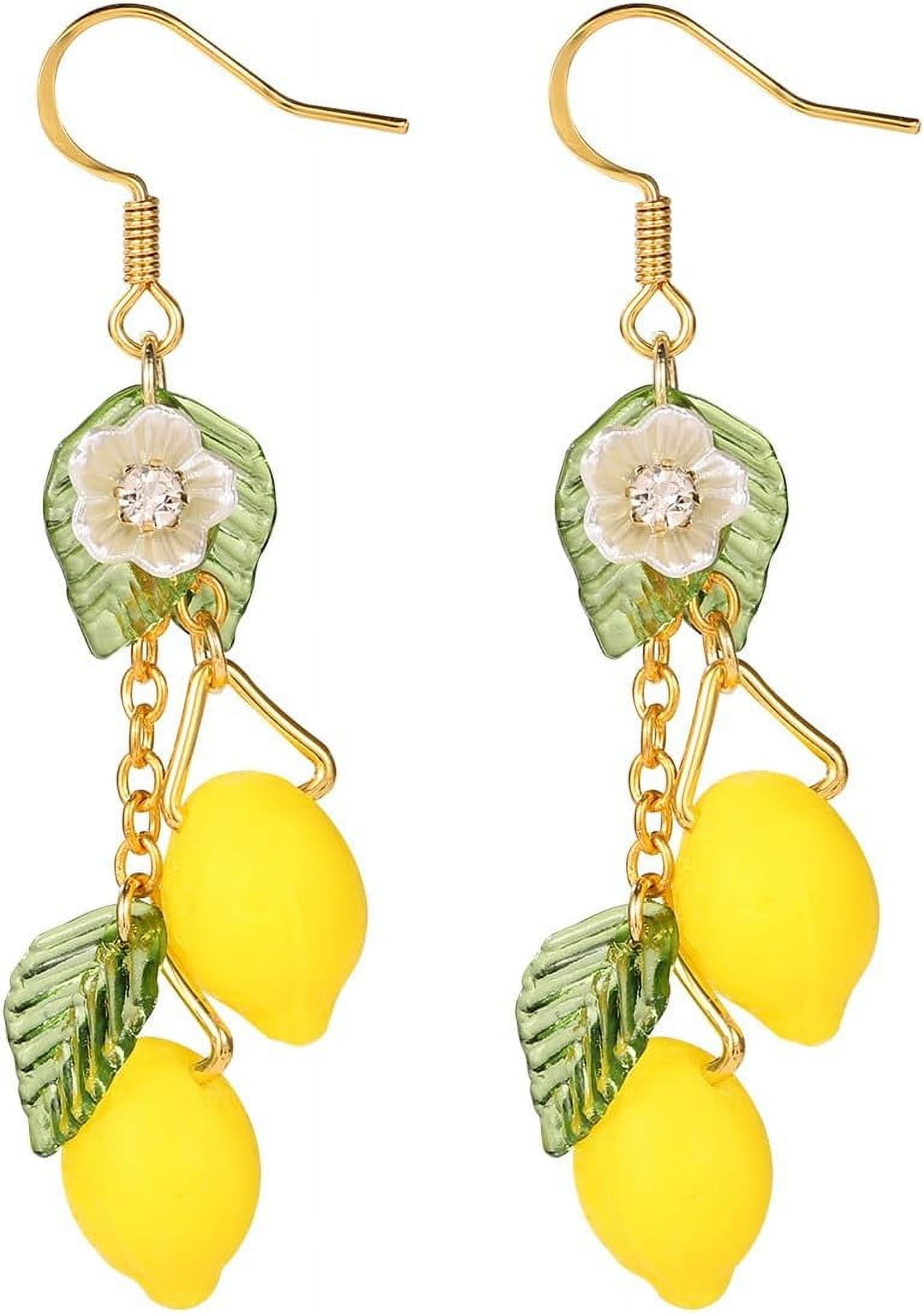 Lemon Earrings, Yellow Lemon Hook Earrings Resin Sweet Dangle Drop Lime ...