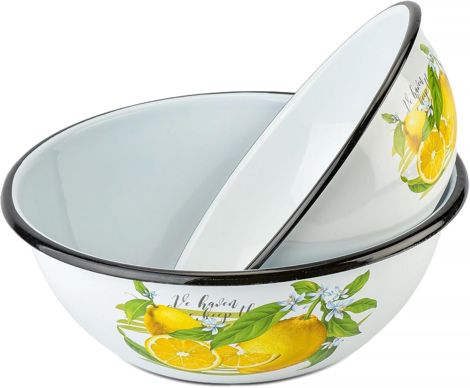 Lemon Enamel Bowl Set of 2 pcs 2.7 Qt (2.5 L), 4.2 Qt (4 L) Enamel ...