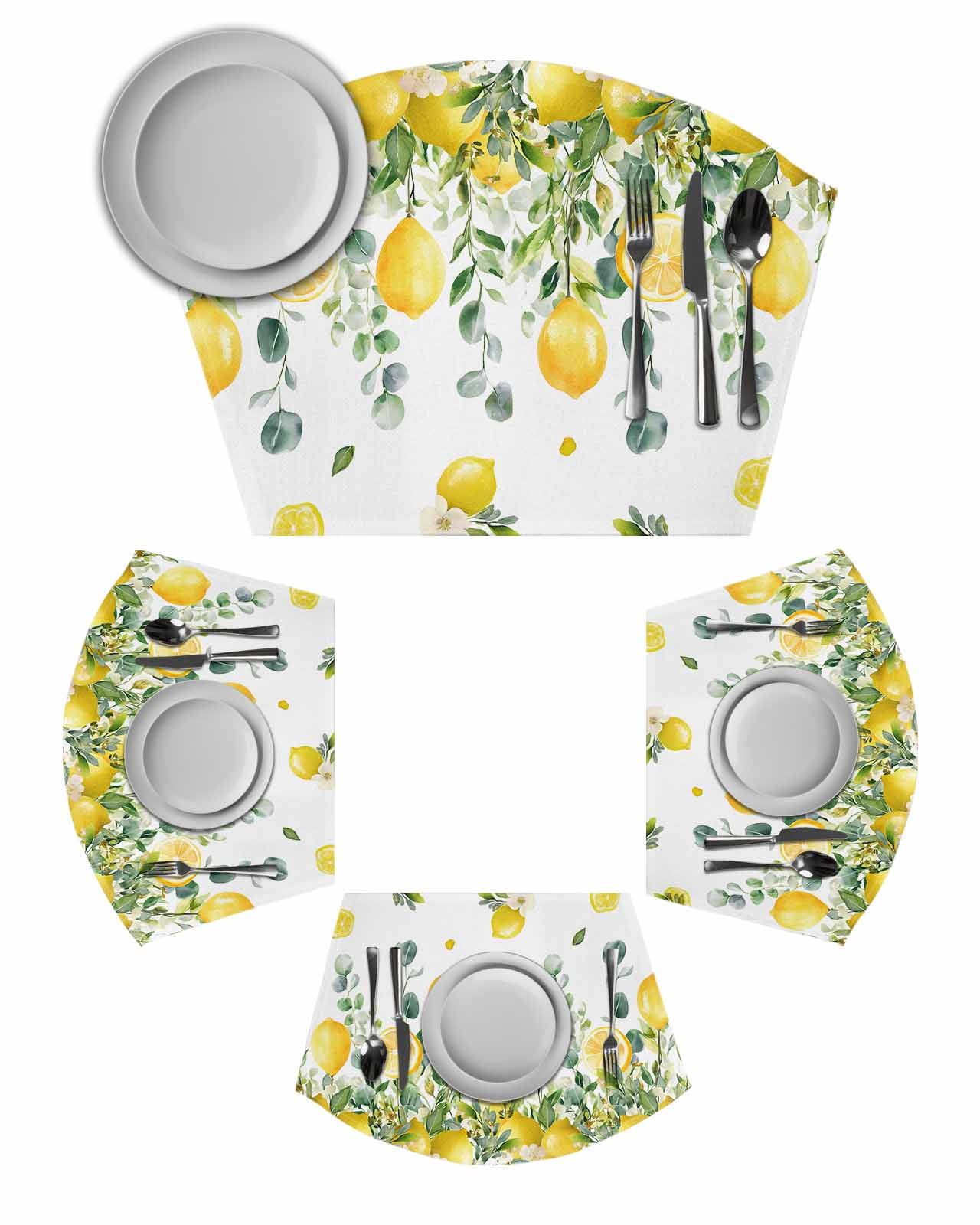 Lemon Eucalyptus Wedge Shaped Placemats Set of 4, Cotton Linen Fan ...