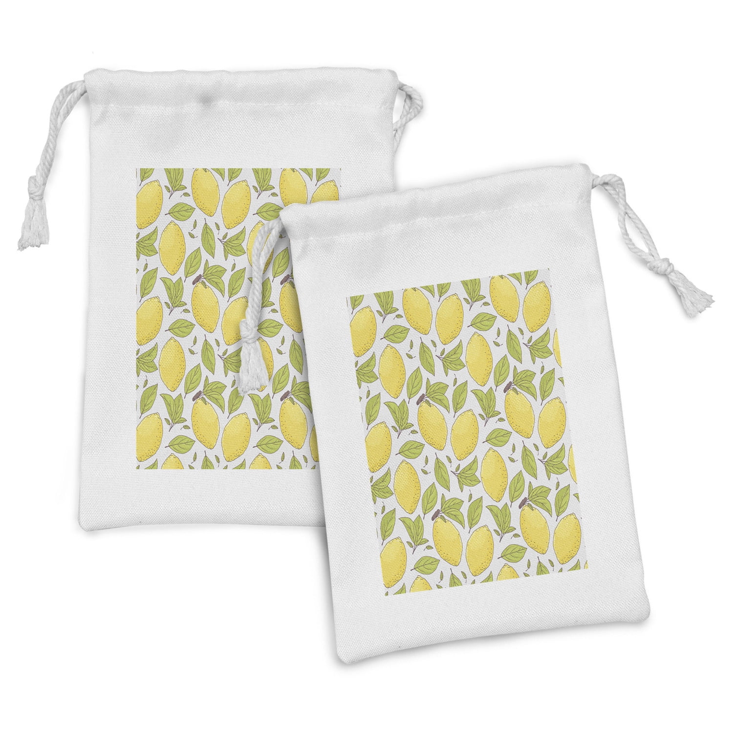 Lemon Fabric Pouch Set of 2, Lemonade Fruit and Leaves Doodle Fresh ...