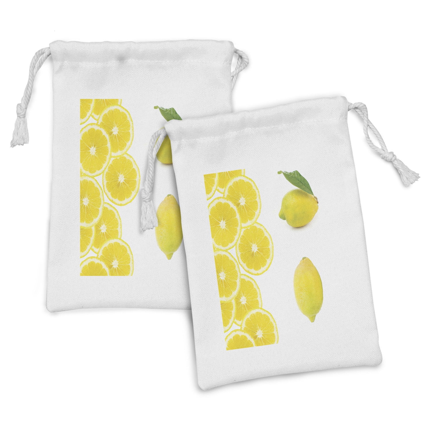 Lemon Fabric Pouch Set of 2, Ripe Exotic Sour Citrus Fruit Lemon ...