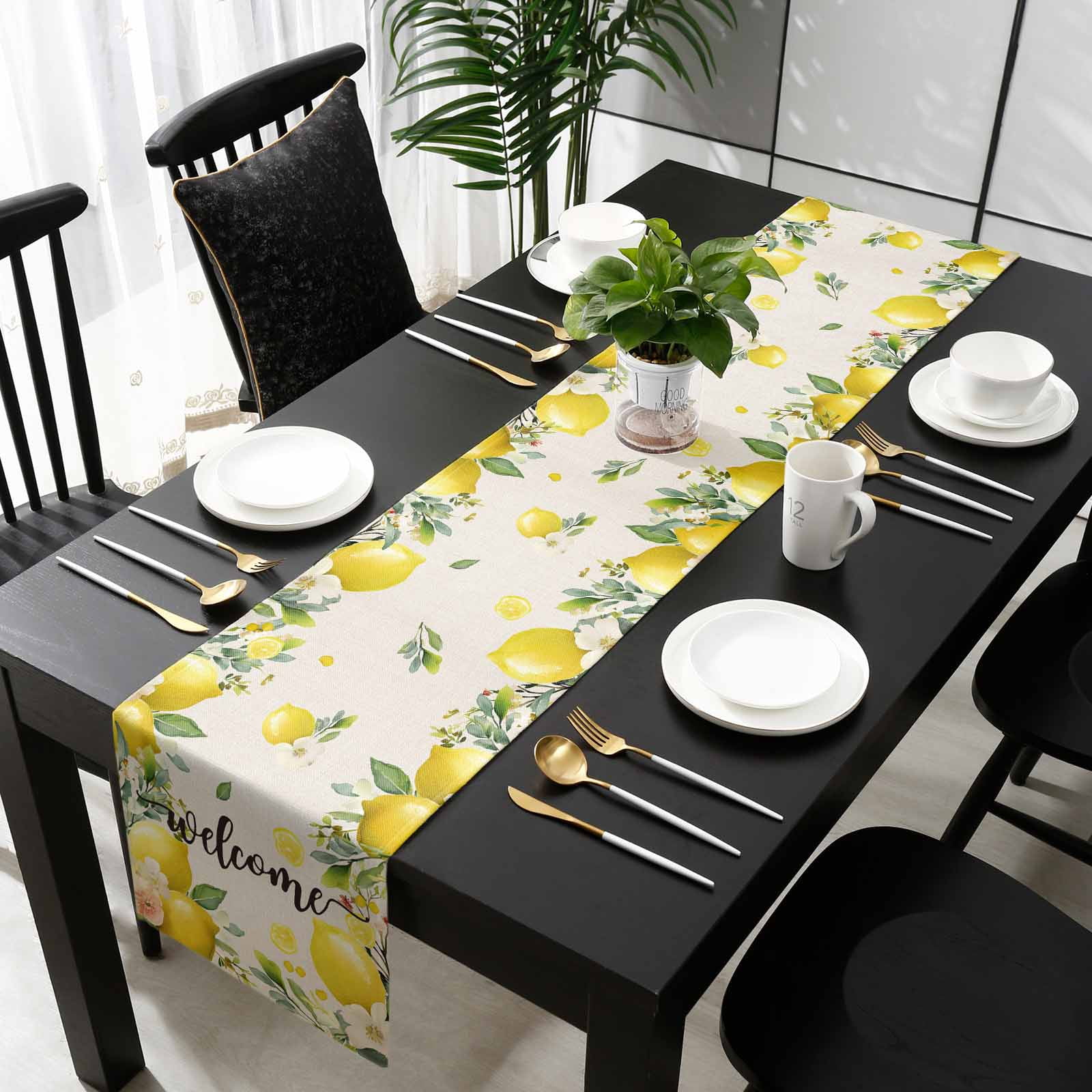Lemon Farmhouse Cotton Linen Small Table Runner 13 x 48 inch Summer ...