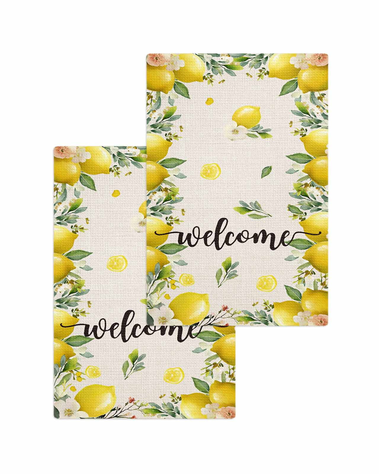 Lemon Farmhouse Kitchen Dish Towels for Drying Dishes Set of 2, Summer Fruit Botanical Beige ...