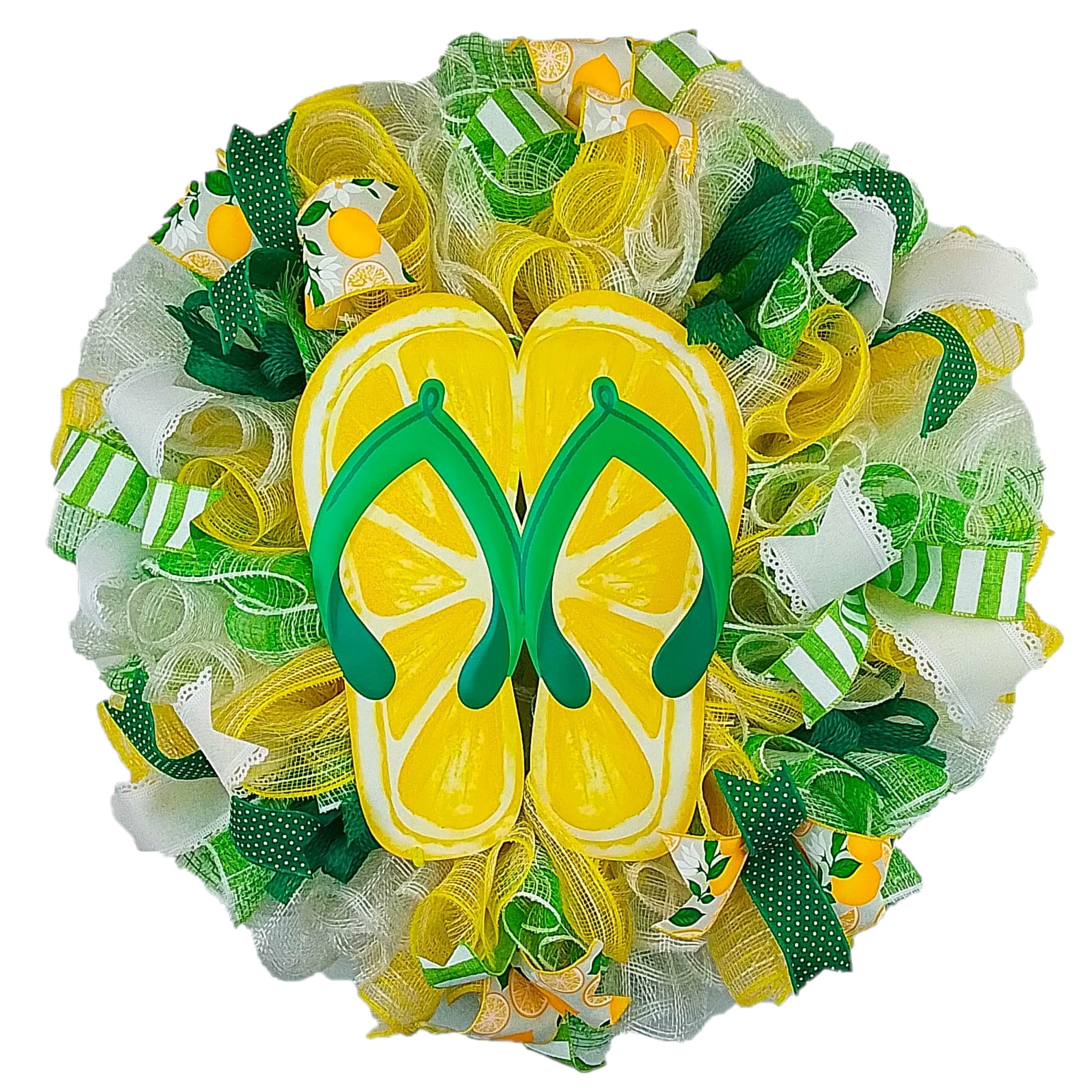 Lemon Flip Flop Wreath - Spring Summer Welcome Deco Mesh Decor - Yellow ...