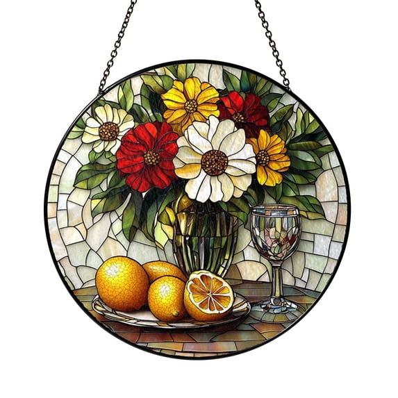 Lemon Floral Kitchen Window Suncatcher Stained Glass Style Hanging ...