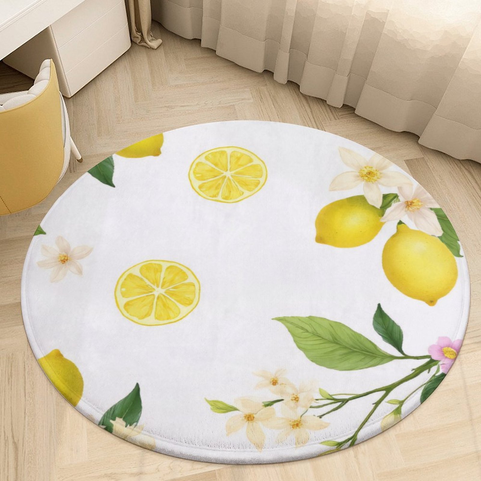Lemon Floral Pattern Round Area Rugs for Bedroom Living Room, 5FT Soft ...