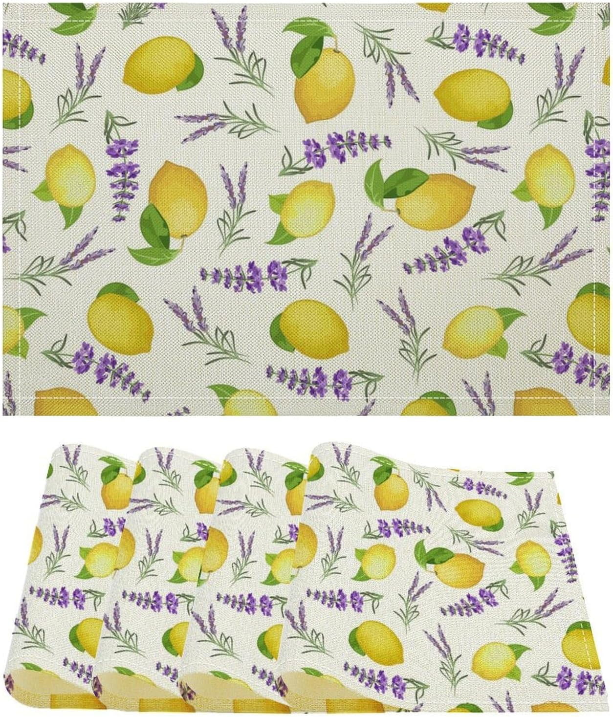 Lemon Floral Placemats Set of 4,Vintage Rustic Style Farmhouse Lavender ...