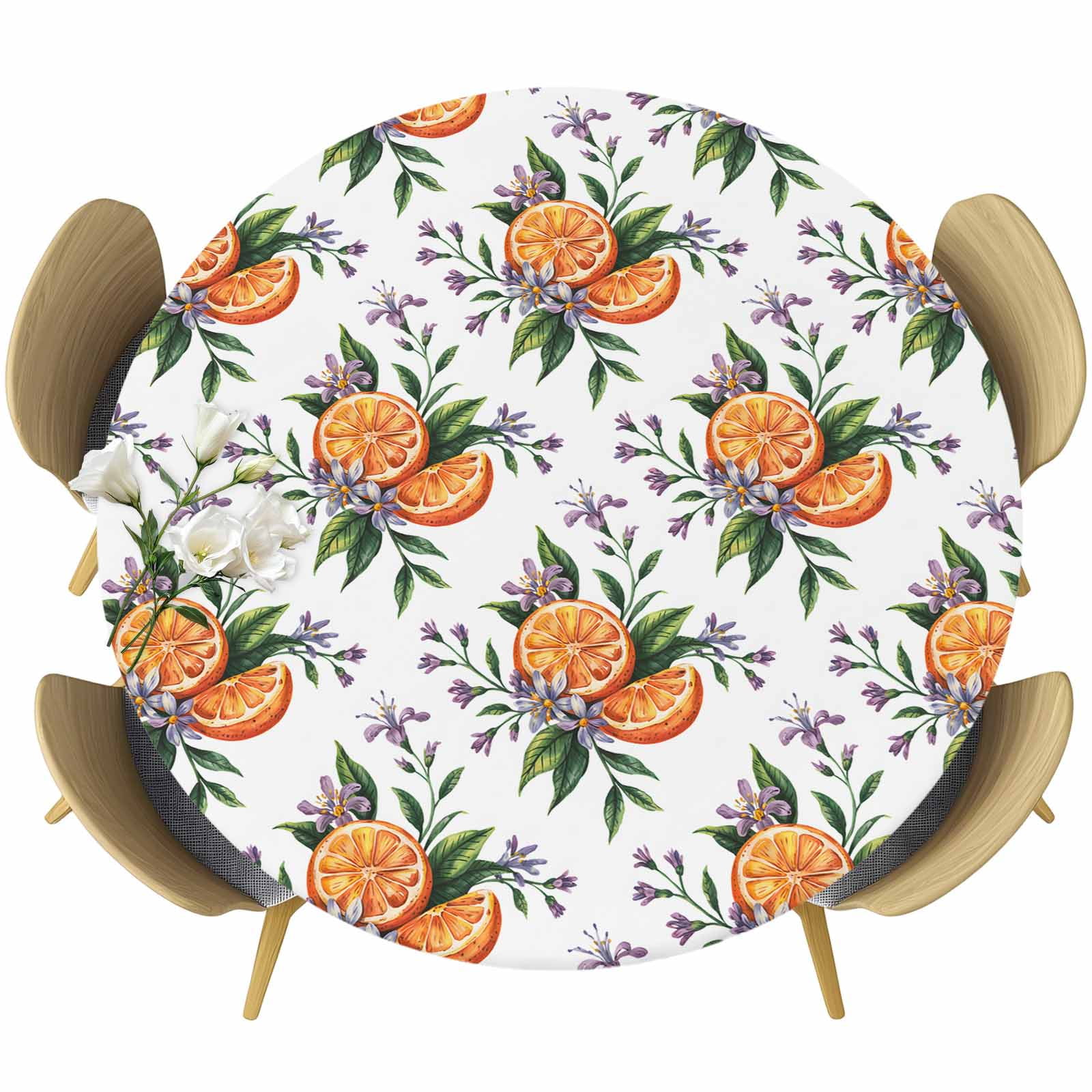 Lemon Floral Round Tablecloth 55-60 Inch Round Fitted Table Cloth with ...
