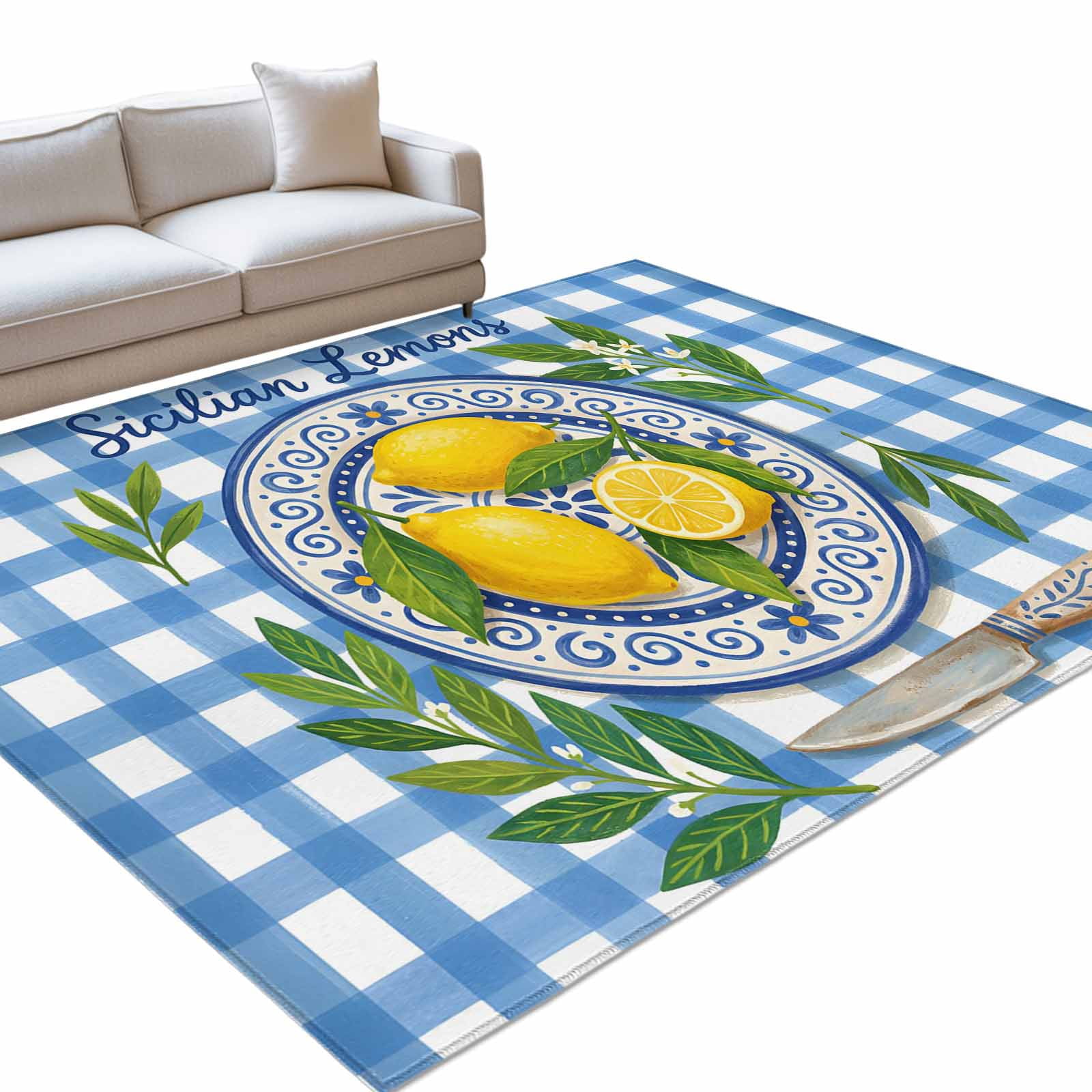 Lemon Floral Summer Washable Rug 3x5 Area Rug for Living Room Bedroom ...