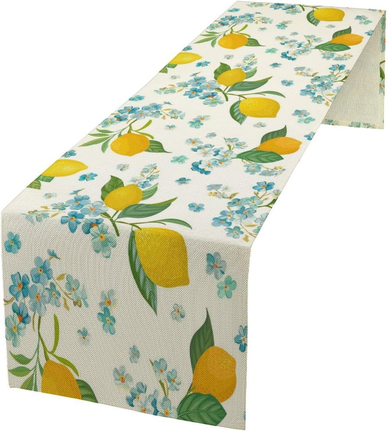 Lemon Floral Table Runner, Vintage Lemon Flower Summer Tropic Fruit ...