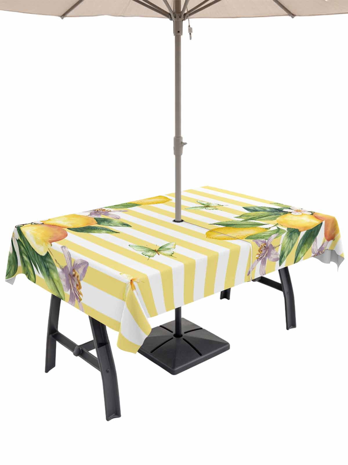 Lemon Flower Butterfly Rectangle Outdoor Tablecloth with Umbrella Hole ...