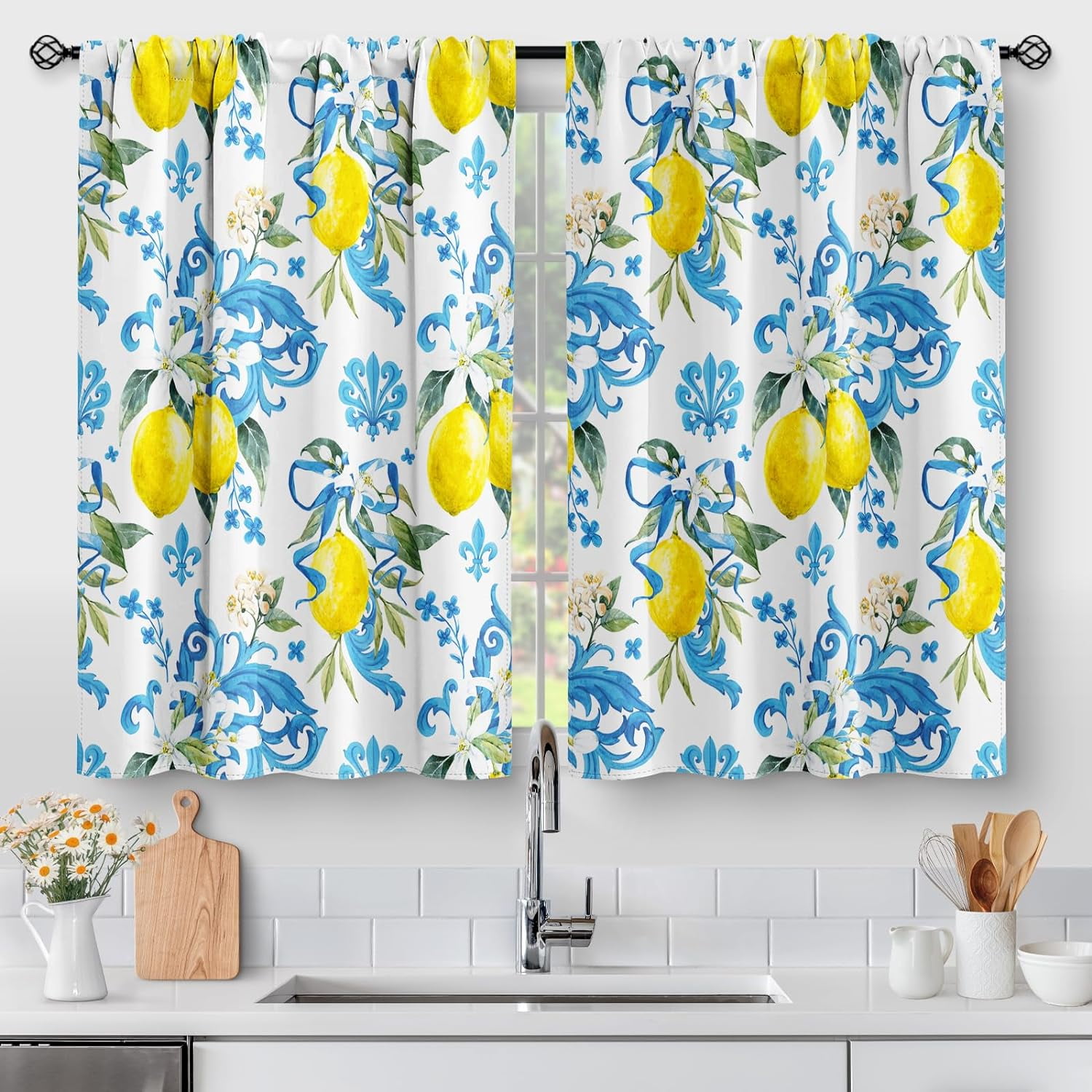 Window Valances Western Cowboy Kitchen Curtain Set - Retro Farmhouse ...