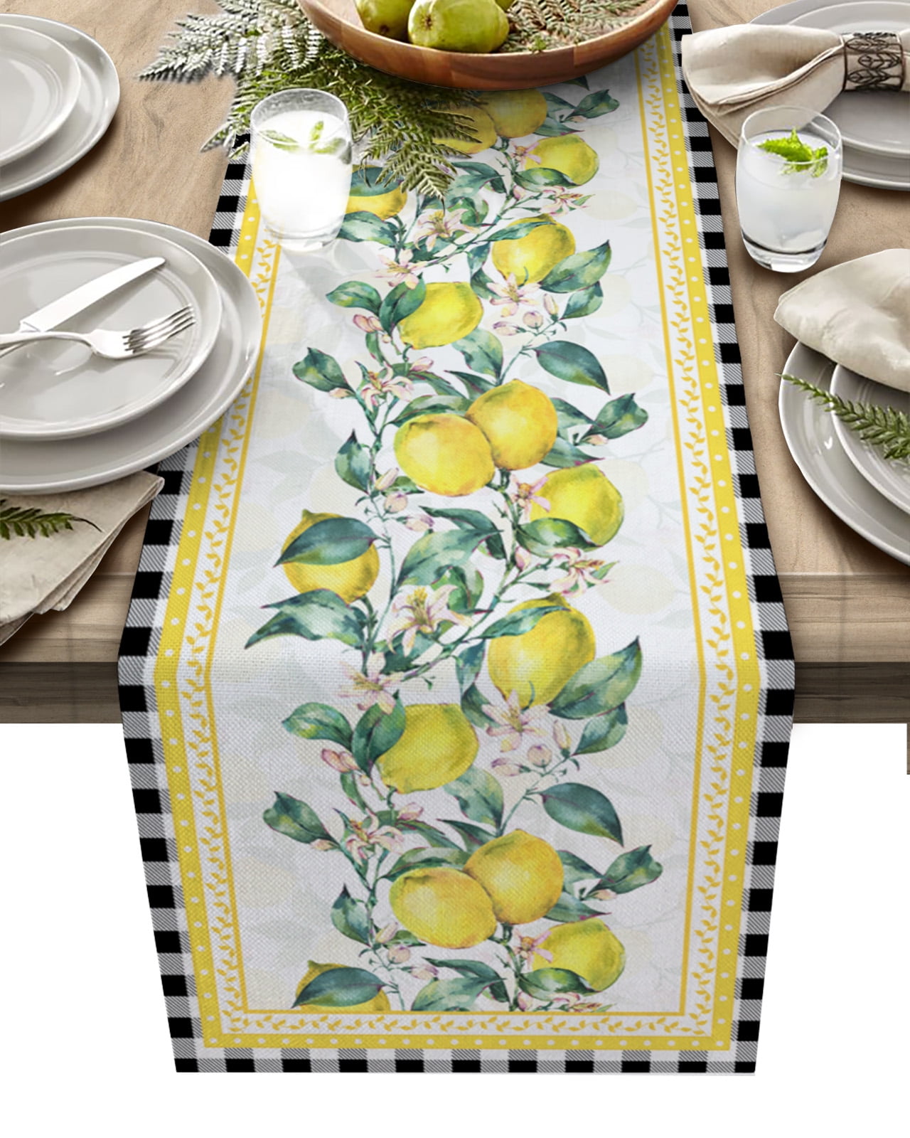 Lemon Flower Leaf Fruit Table Runner Wedding Party r Table Flag Home ...