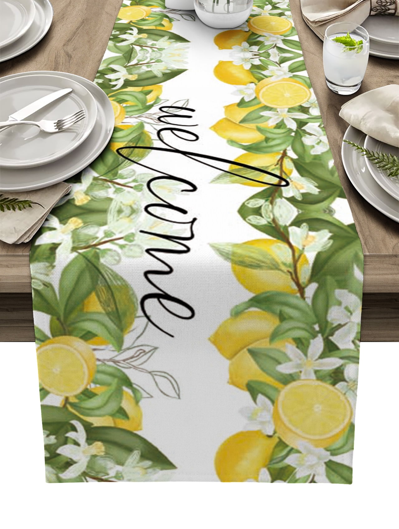 Lemon Flower Leaf Fruit Table Runner Wedding Party r Table Flag Home ...