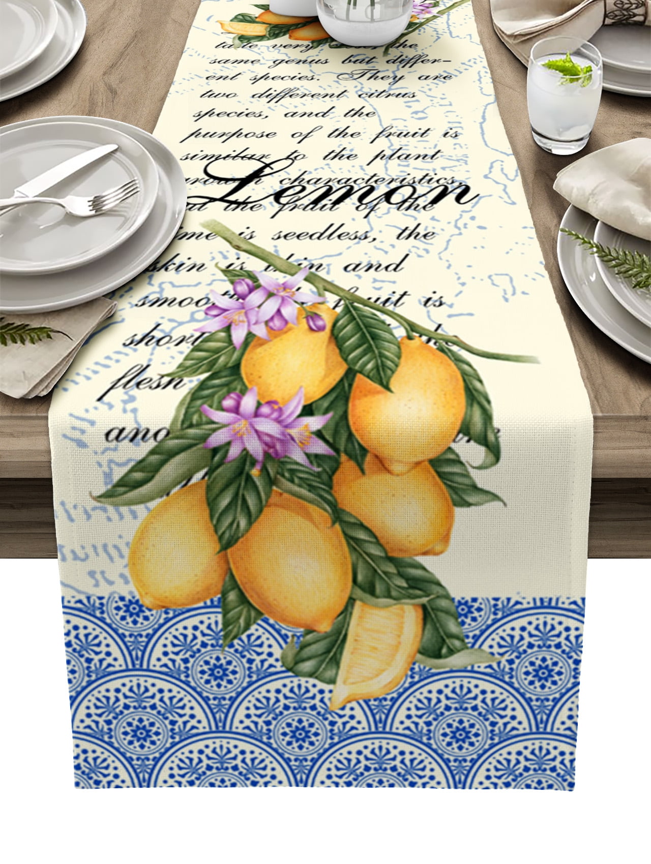 Lemon Flower Leaf Fruit Table Runner Wedding Party r Table Flag Home ...