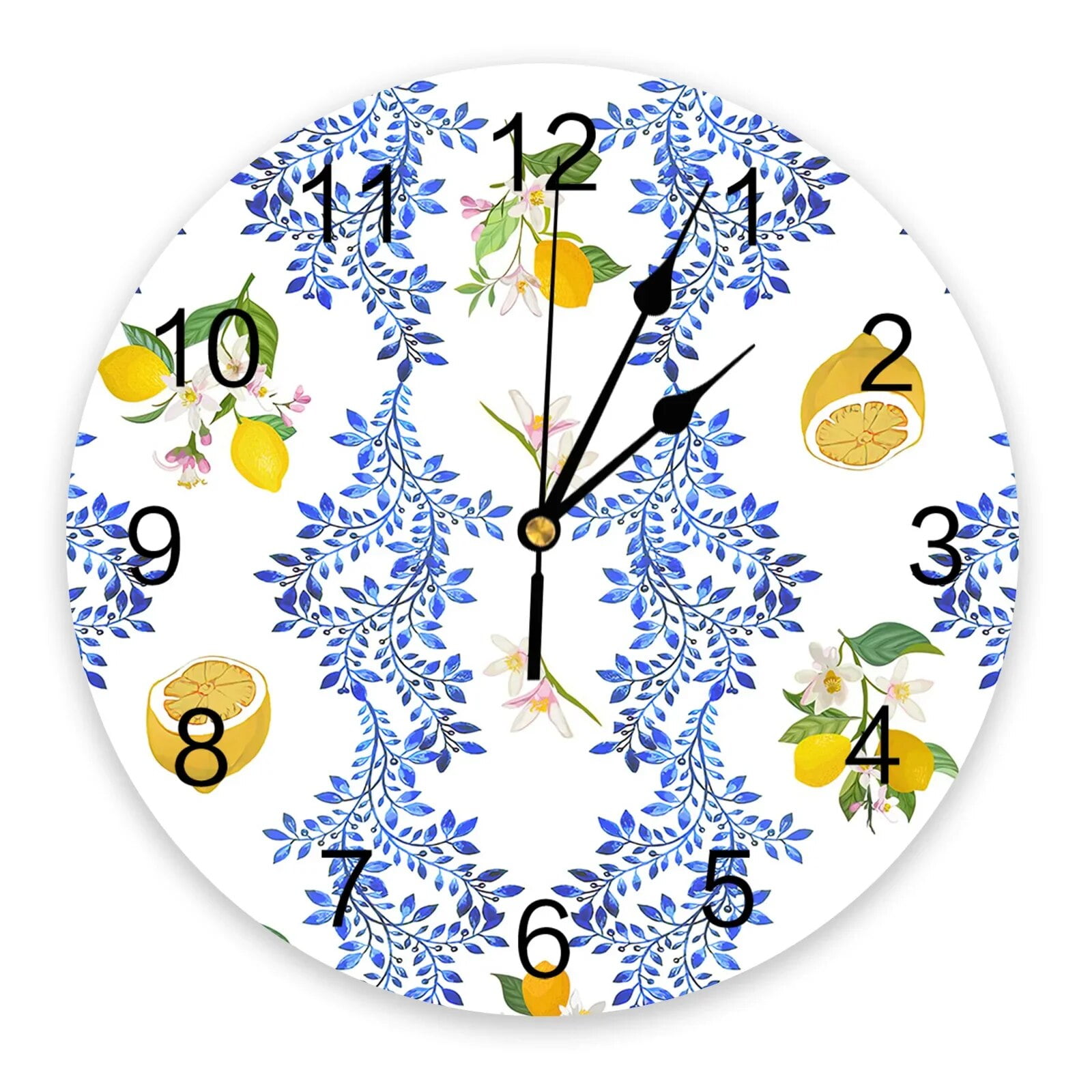 Lemon Flower Plant Bloom Fruit Bedroom Wall Clock Large Modern Kitchen ...