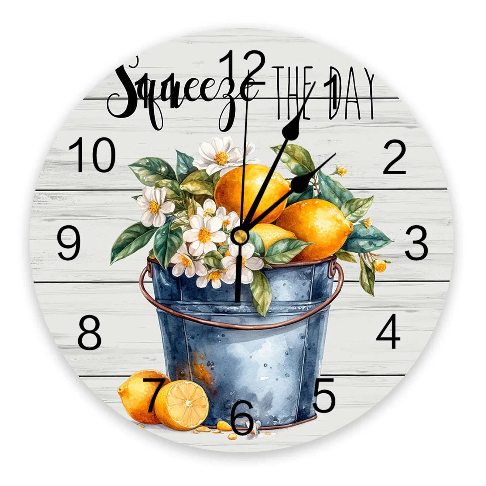 Lemon Flower Plant Bloom Fruit Bedroom Wall Clock Large Modern Kitchen ...