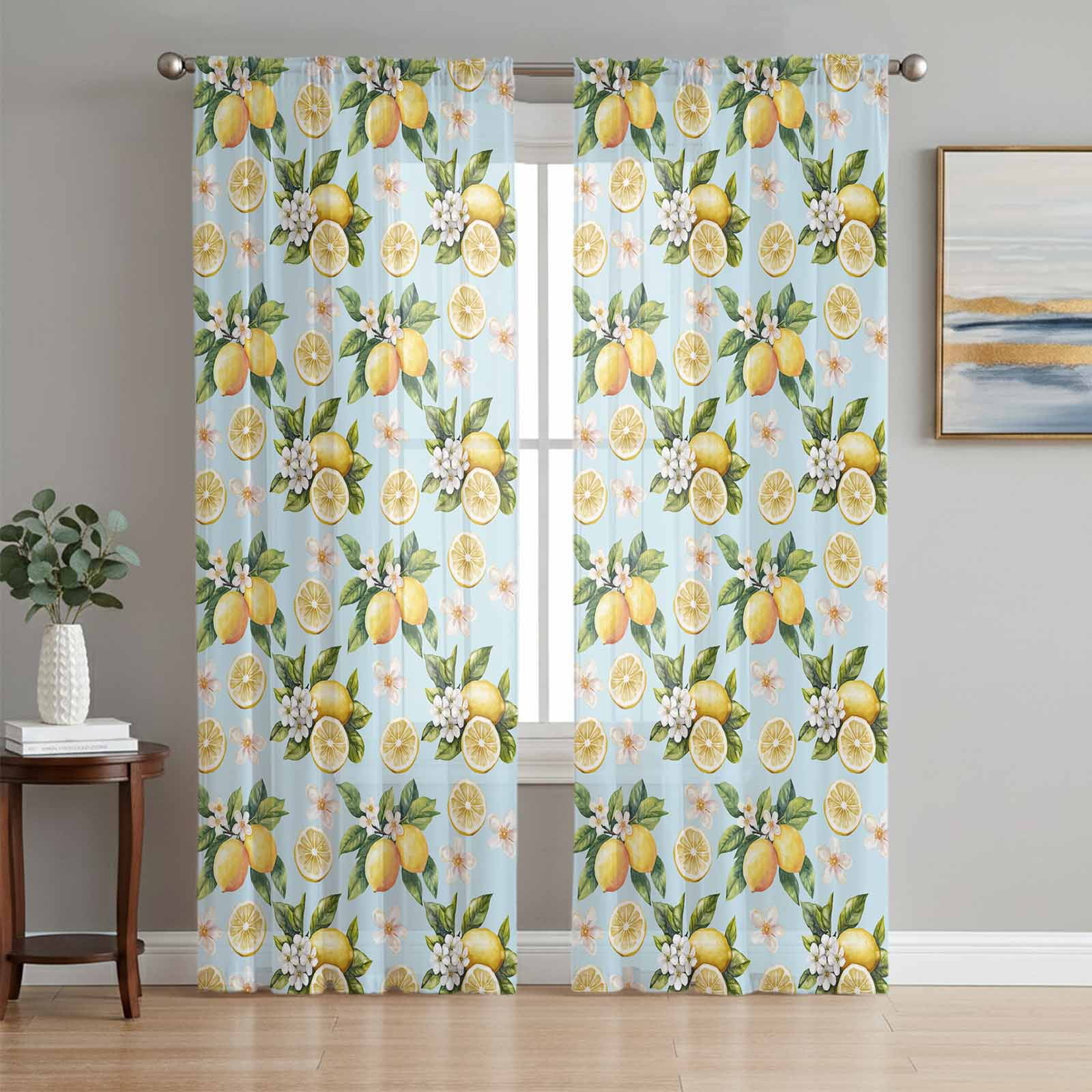 Lemon Flower Sheer Curtains 72 Inch Length 2 Panels Set, Summer Spring ...