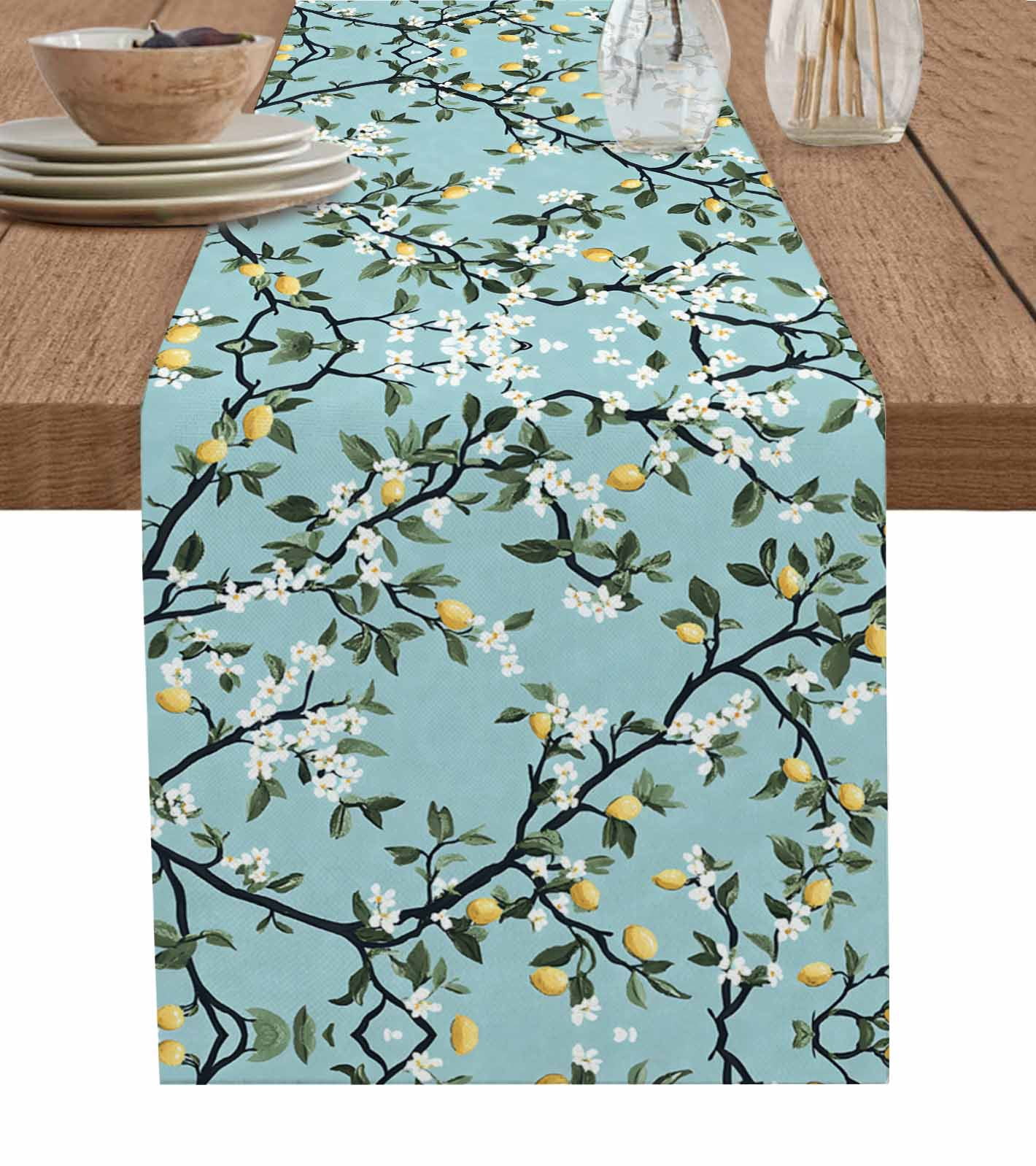 Lemon Flower Table Runner 36 Inches, Summer Leaves Botanical Garden ...