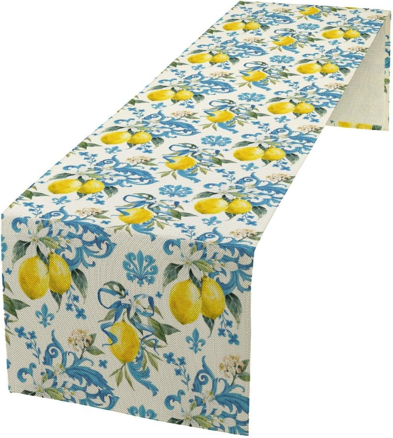 Lemon Flower Table Runner, Summer Fruit Sicilian Style Table Runner for ...