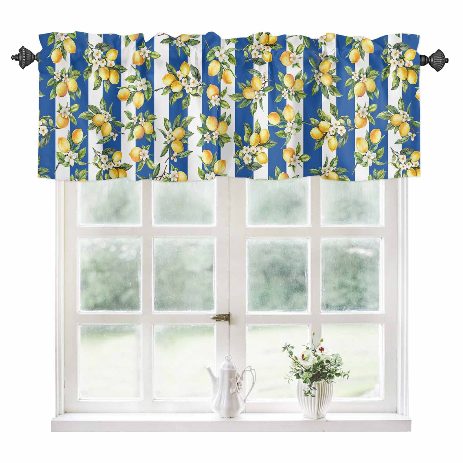 Lemon Flowers Kitchen Valances for Windows 42x12 Inch Kitchen Curtains ...