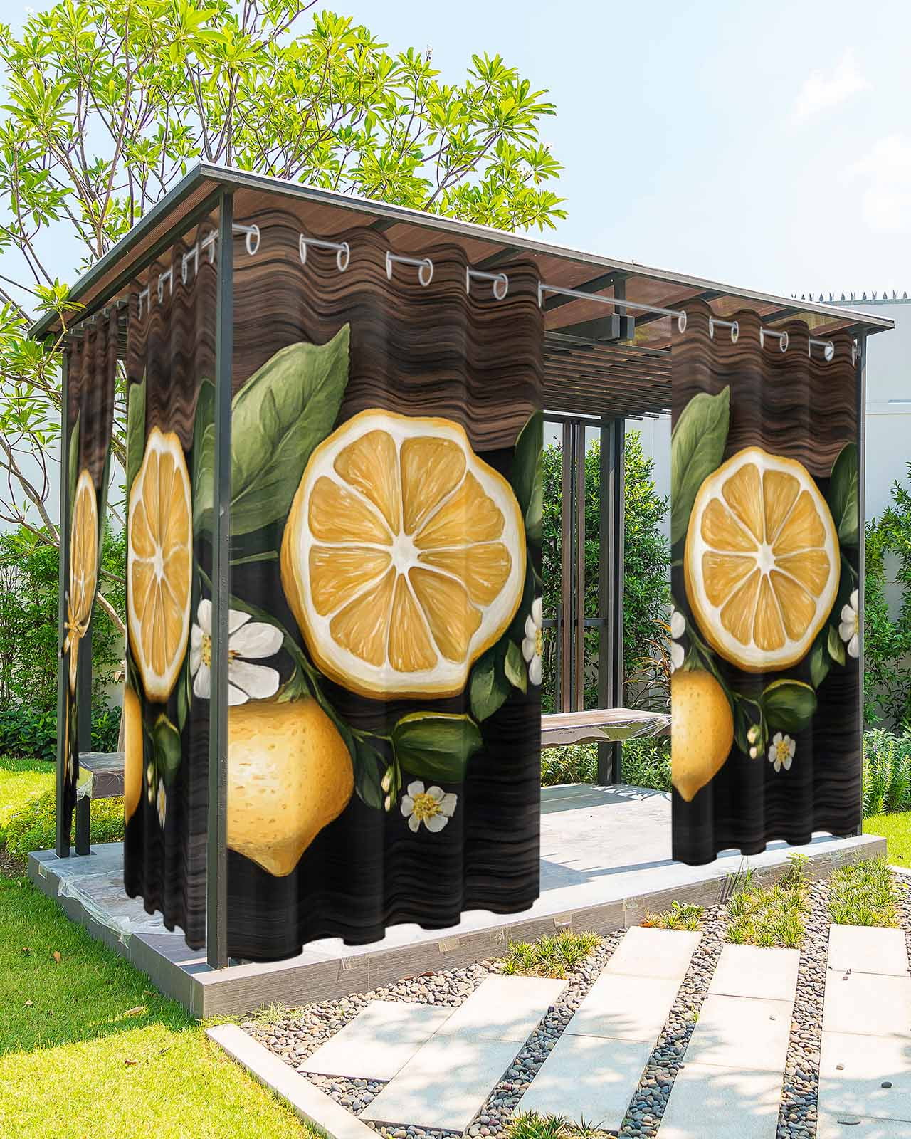 Lemon Flowers Outdoor Curtains for Patio, Spring Waterproof ...