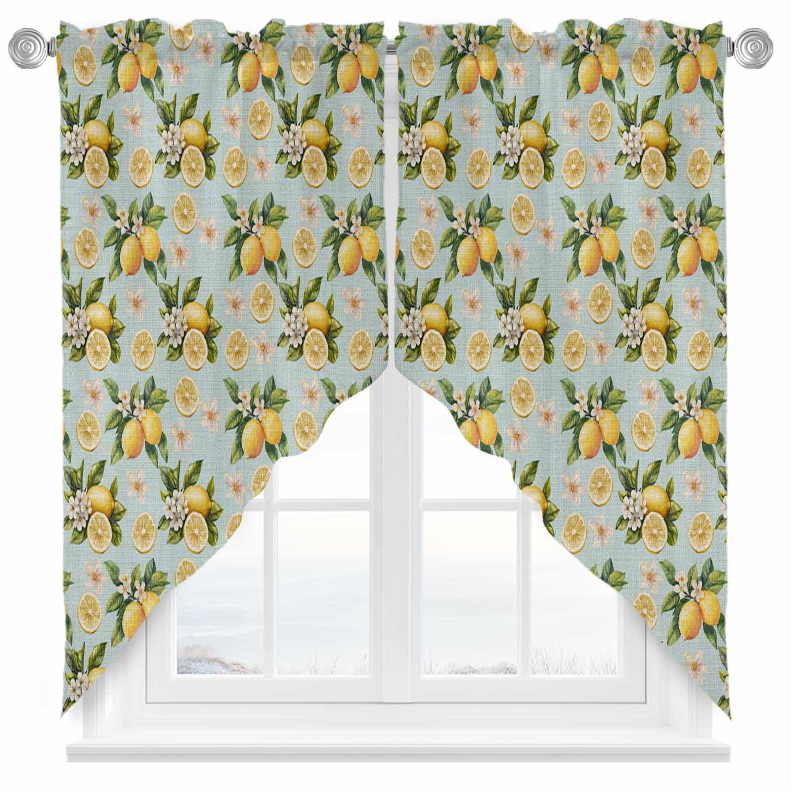 Lemon Flowers Swag Kitchen Curtain Valances, Vintage White Yellow Lemon ...