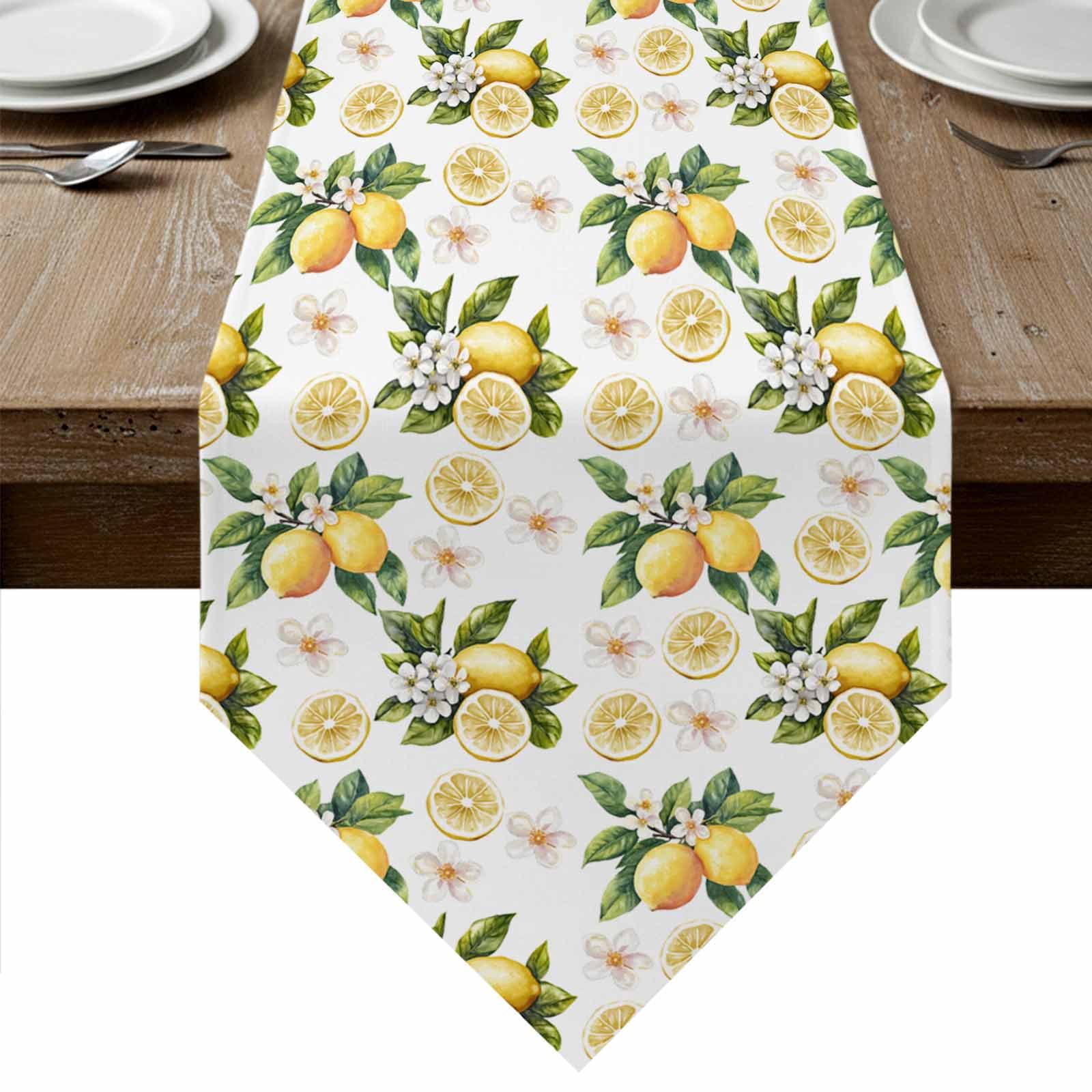 Lemon Flowers Table Runner Linen Burlap Table Runner 90 Inches Long ...