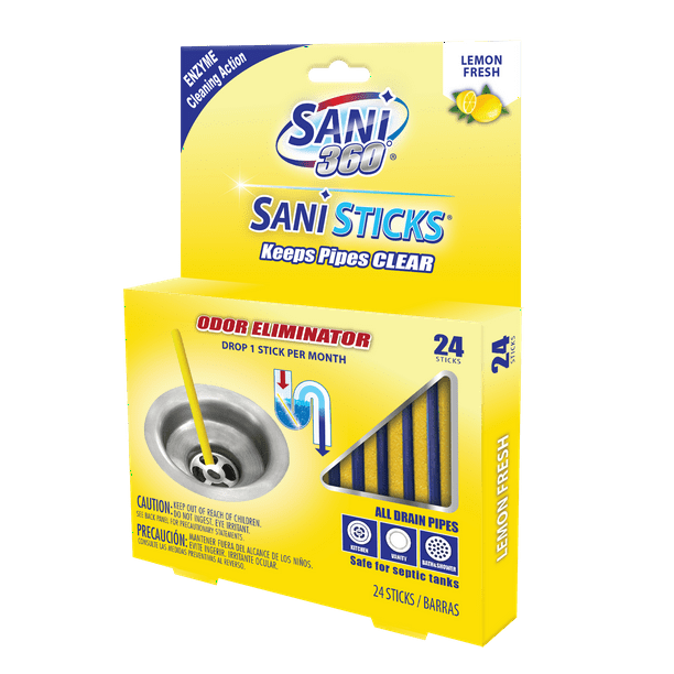 Sani 360 Sticks Lemon Fresh Drain Cleaner And Deodorizer 24 Count
