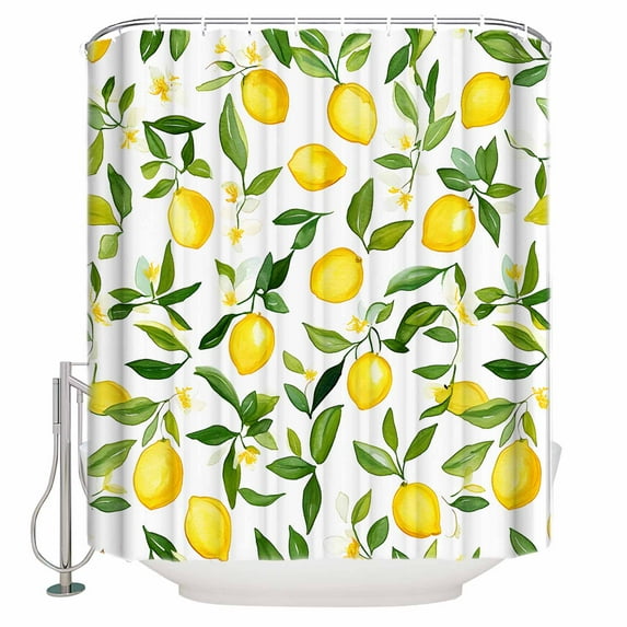 Lemon Fruit Bathroom Shower Curtains with 12 Hooks Polyester Waterproof ...