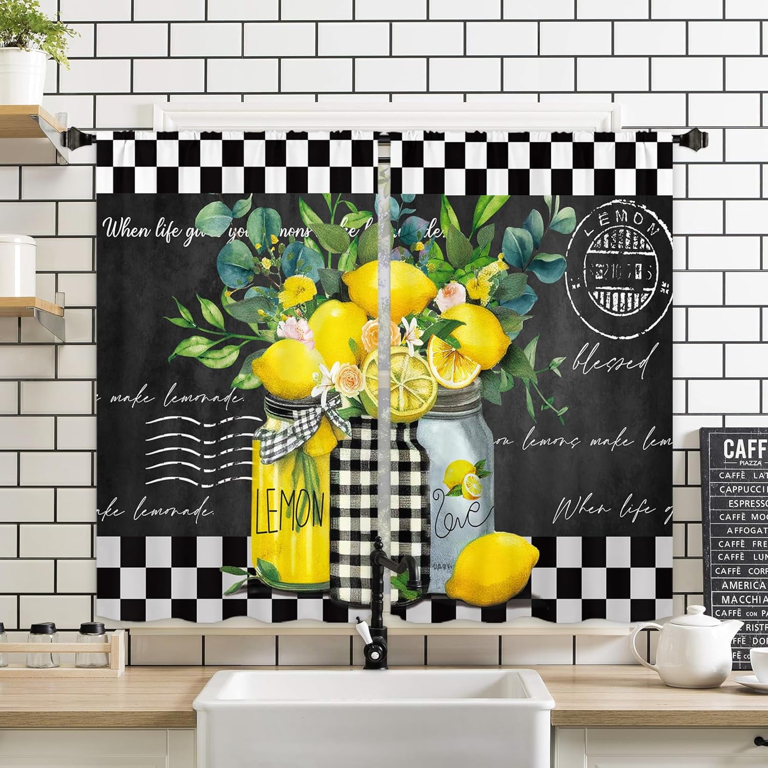 Lemon Fruit Kitchen Window Curtains 2 Panels 27.5W x 39H Rod Pocket ...