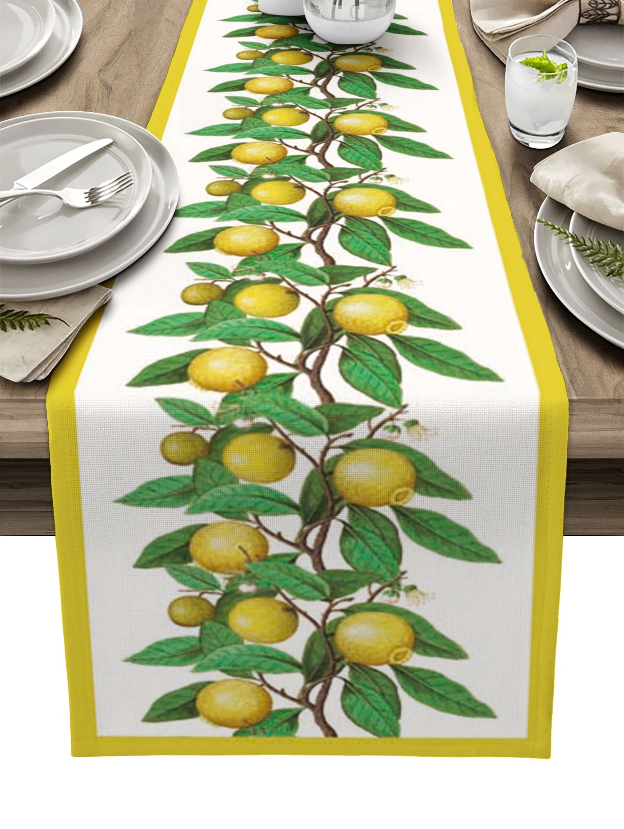 Lemon Fruit Leaves Table Runner Wedding Holiday Party Dining Table ...
