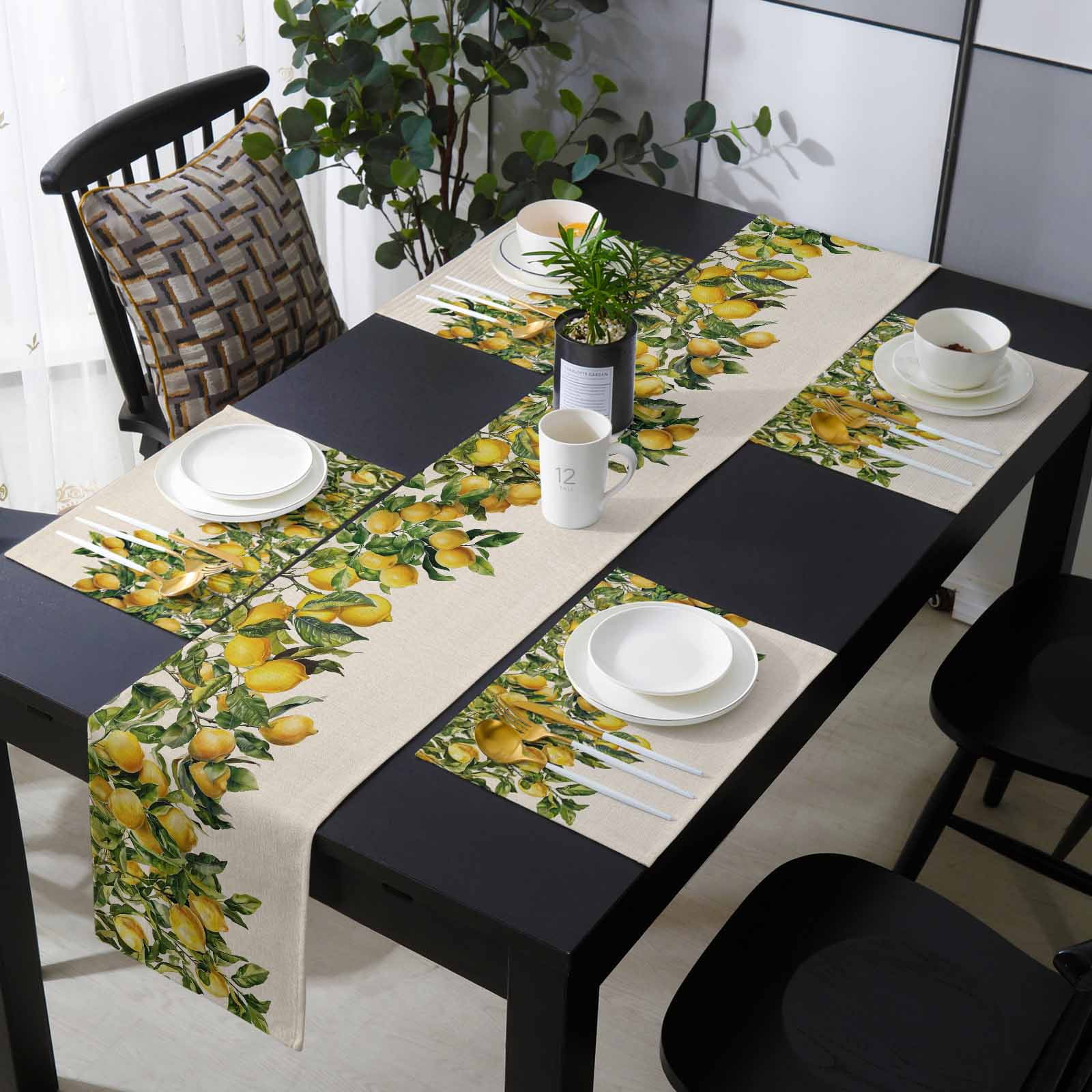 Lemon Fruit Placemats Set of 6 with 90 Inches Long Table Runners,Spring Summer Tropical ...