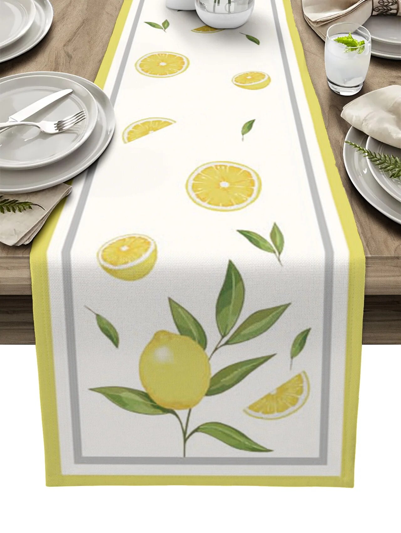 Lemon Fruit Polka Dot Lattice Table Runner Modern Party Dining Table ...
