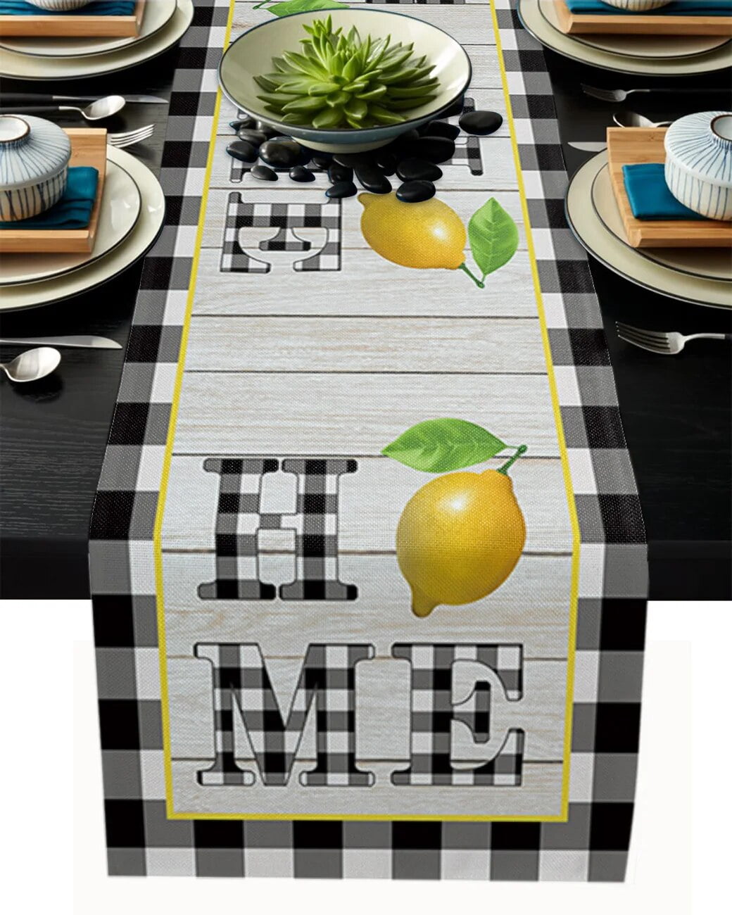 Lemon Fruit Polka Dot Lattice Table Runner Modern Party Dining Table ...