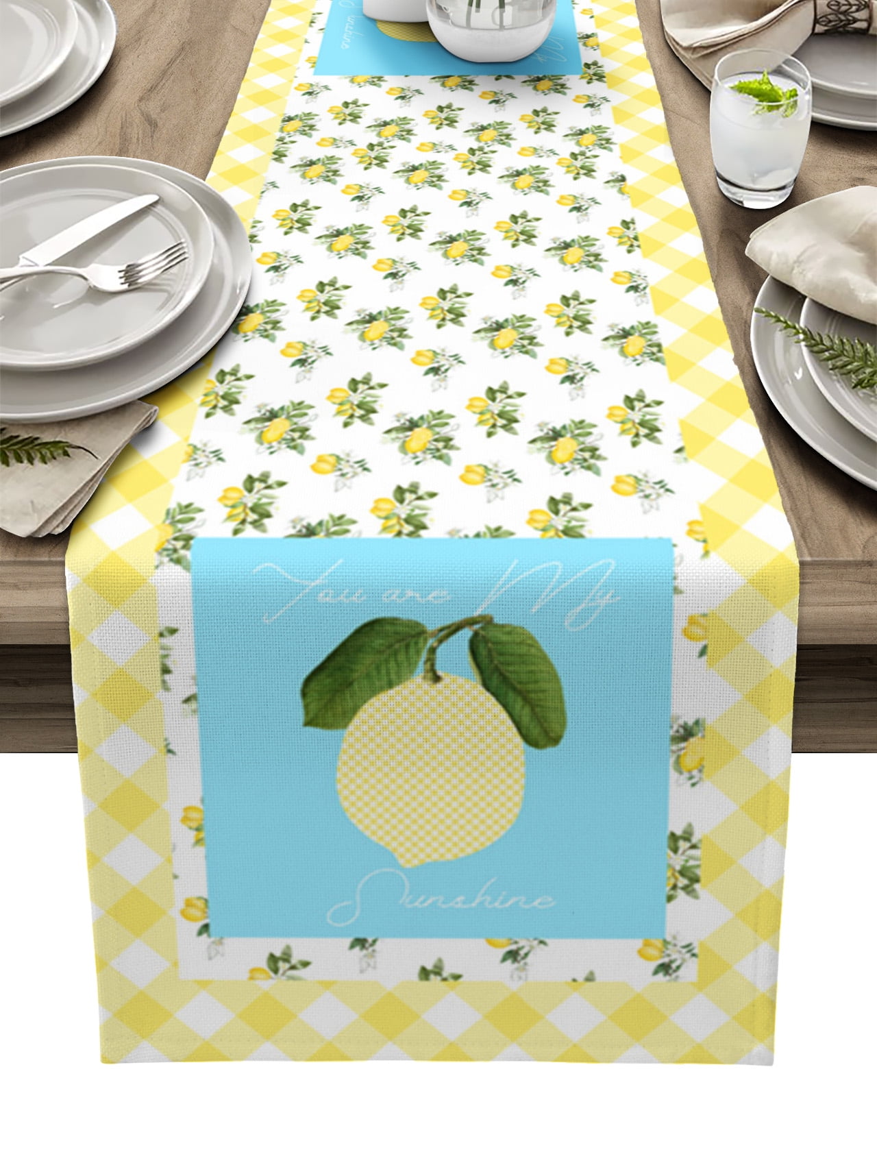 Lemon Fruit Polka Dot Lattice Table Runner Modern Party Dining Table ...