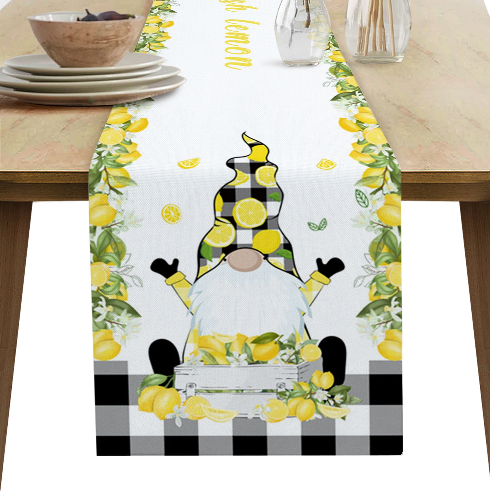 Lemon Fruit Polka Dot Lattice Table Runner Modern Party Dining Table ...