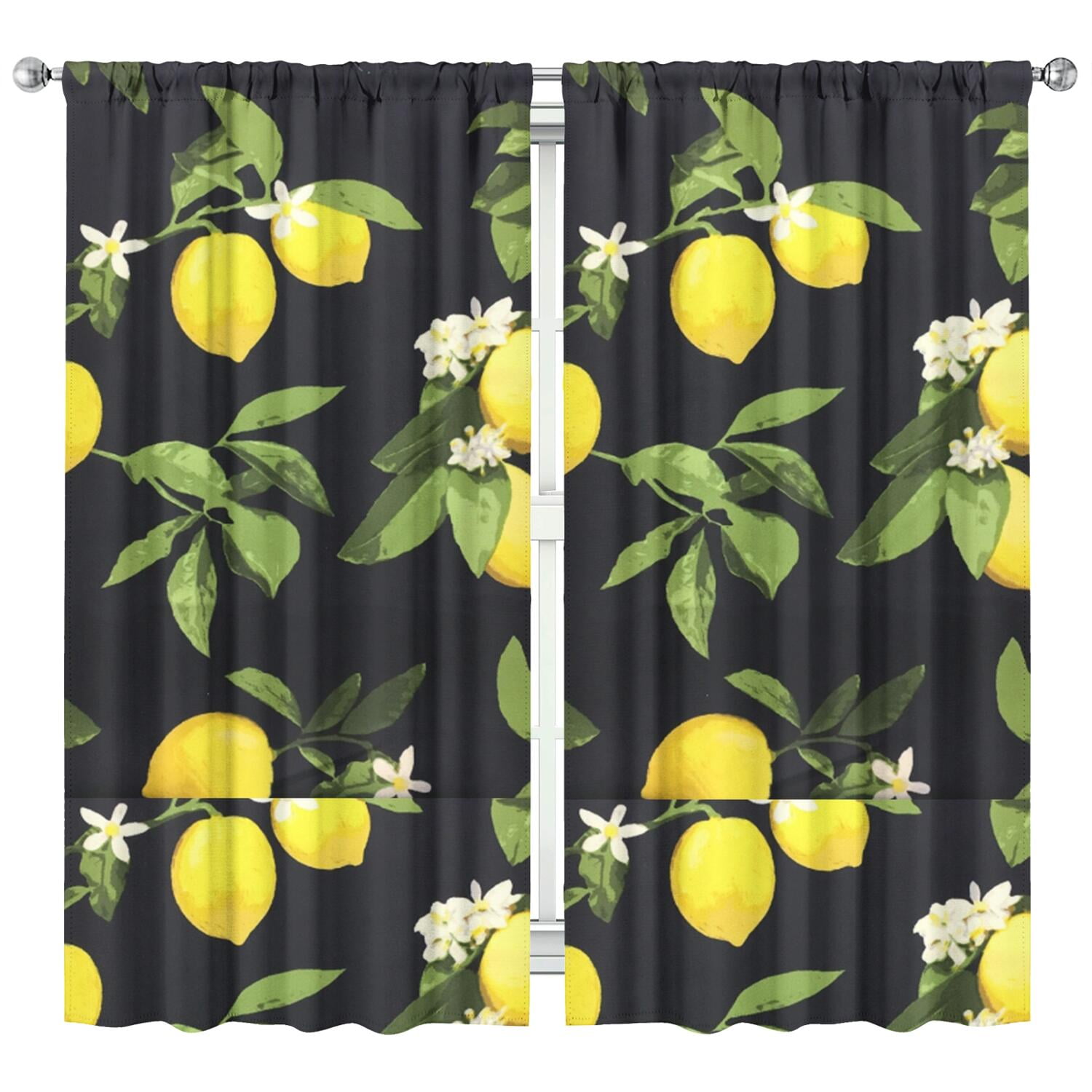 Lemon Fruit Print Tier Curtains 2 Pack - Bright Yellow Summer Design, Rod Pocket Farmhouse ...