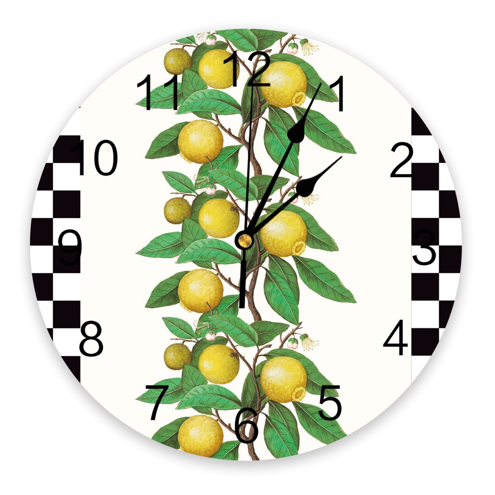 Lemon Fruit Retro Plaid Wall Clock For Modern Home ration Teen Room ...