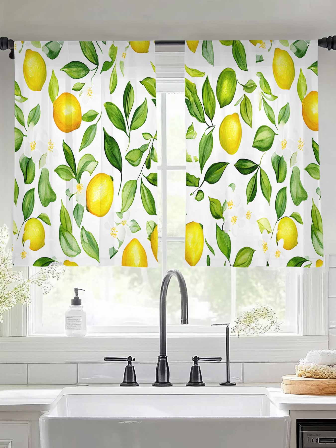 Lemon Fruit Sheer Curtains for Living Room Bedroom Spring Pastoral ...