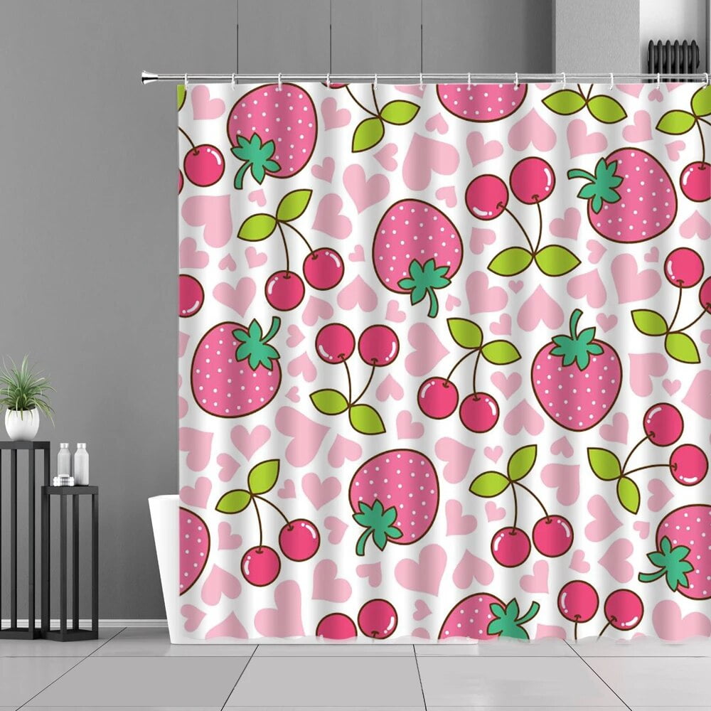 Lemon Fruit Shower Curtains Cherry Strawberry Pineapple Fresh Fruits ...