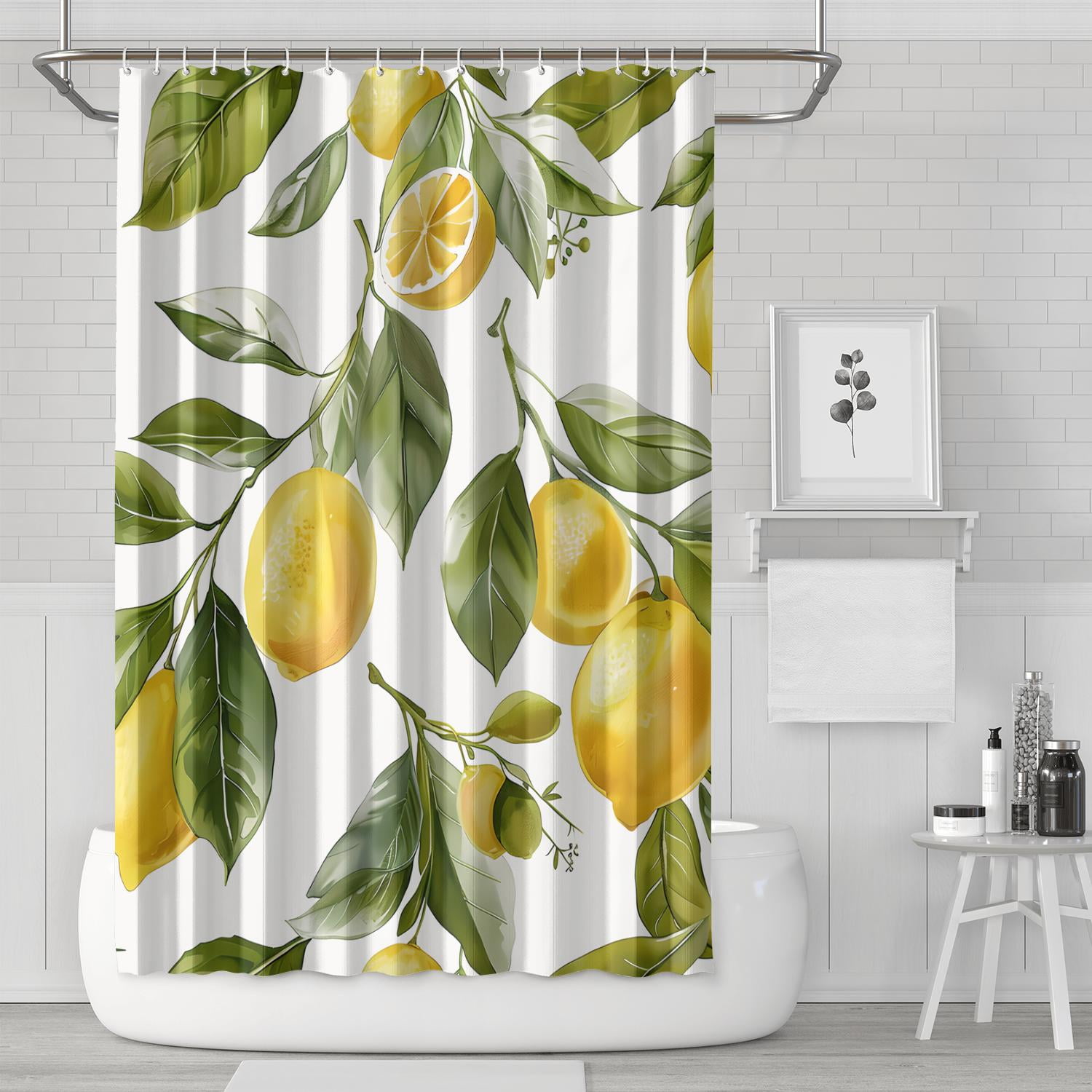 Lemon Fruit Summer Green Leave Plant Shower Liner Waterproof Duty ...