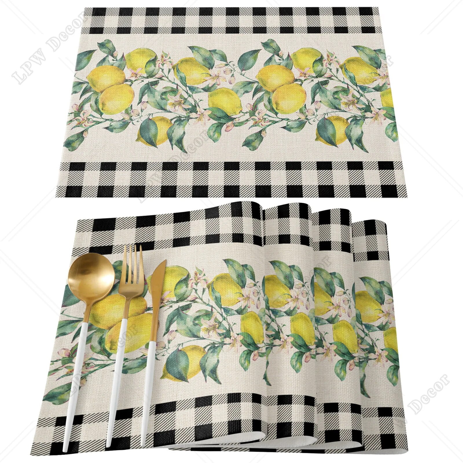 Lemon Fruit Summer Plaid Placemat Wedding Party Dining r Linen Table ...