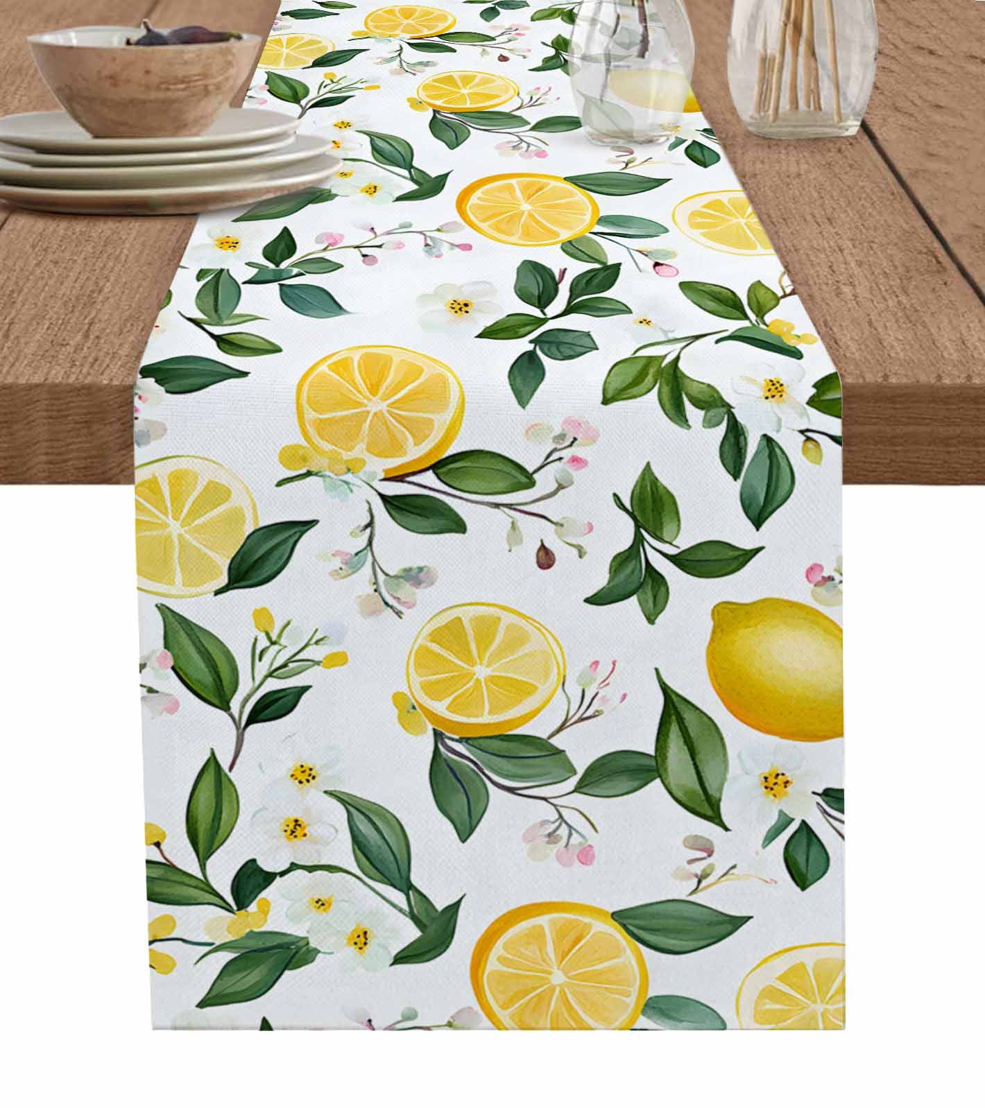 Lemon Fruit Table Runner 72 Inches, Spring Pastoral Flowers Petal ...