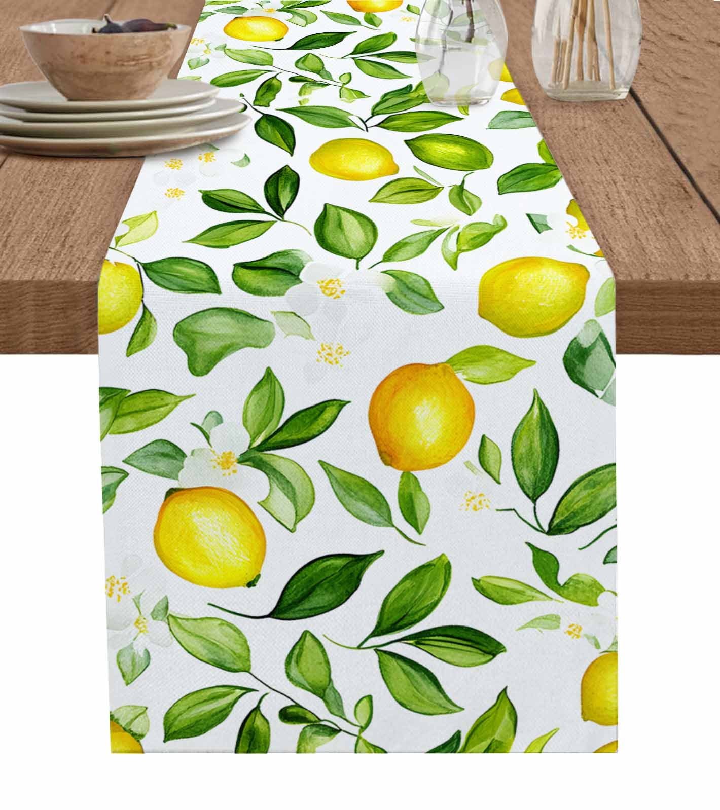 Lemon Fruit Table Runner 90 Inches, Spring Pastoral Floral Countryside ...