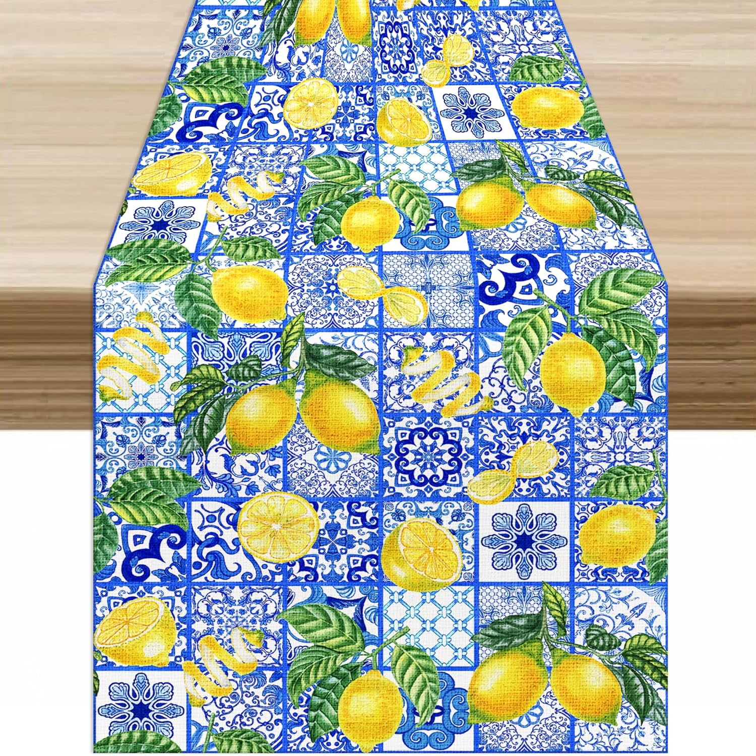 Lemon Fruit Table Runner for Kitchen Vintage Retro Summer Fruit Blue ...