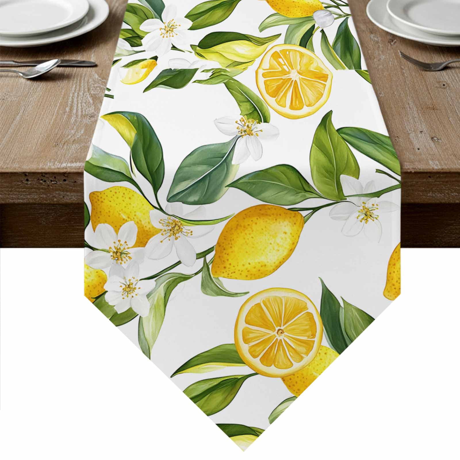 Lemon Fruit Table Runner Linen Burlap Table Runner 72 Inches Long White ...