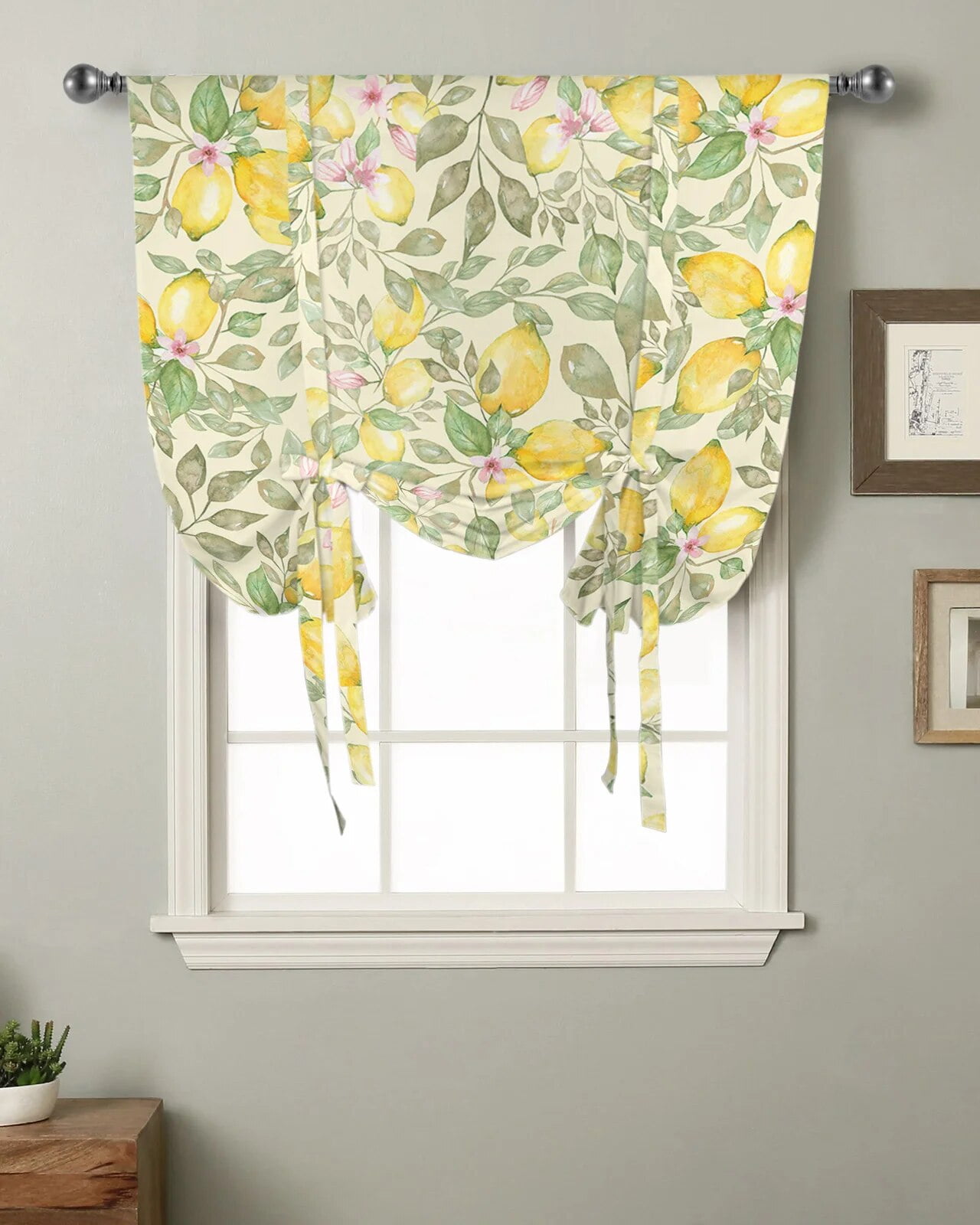 Lemon Fruit Window Curtain for Living Room Roman Curtains for Kitchen Cafe Tie Up Short Drapes ...