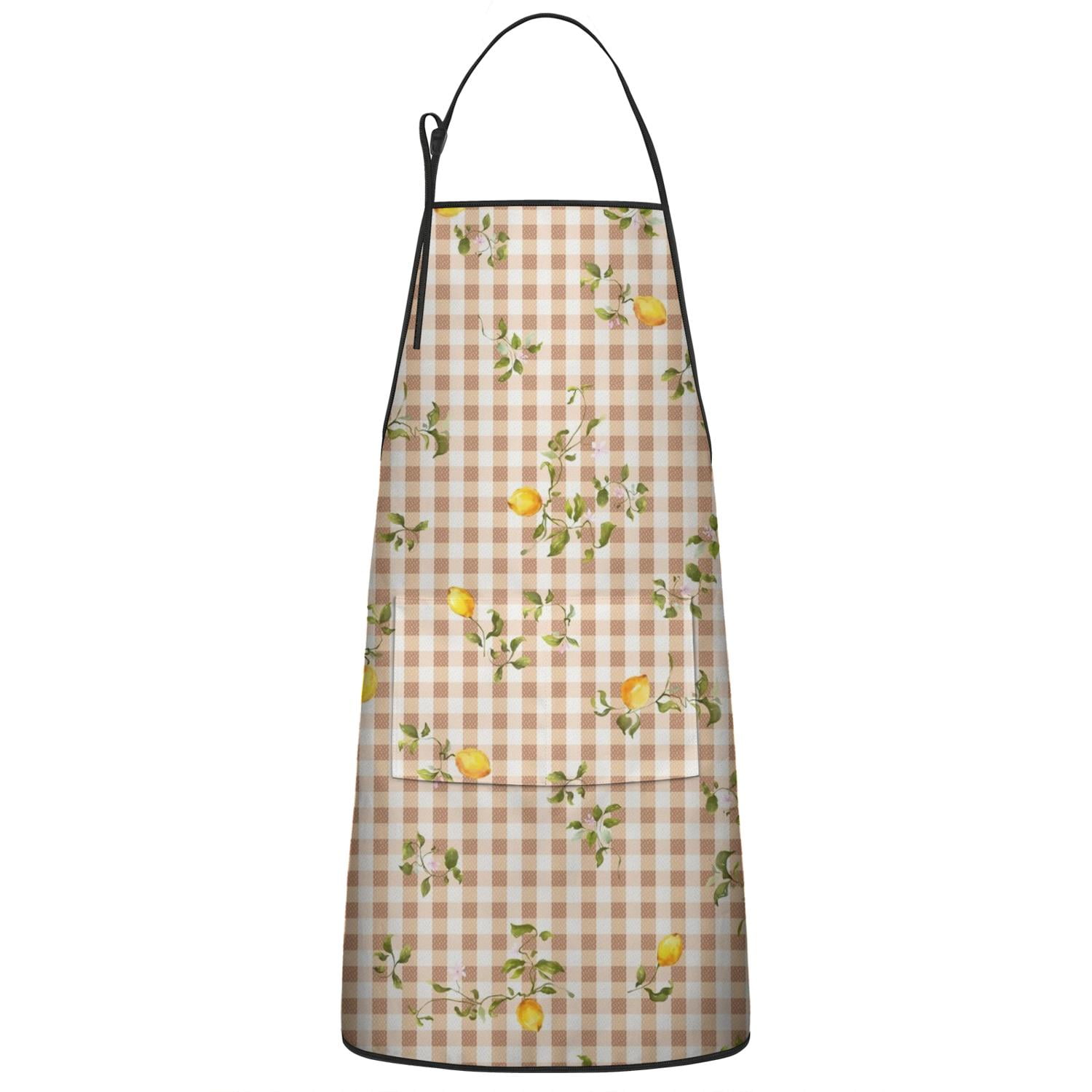 Lemon Fruits Grid Apron with Pocket Extra Long Aprons Waterproof Bib ...
